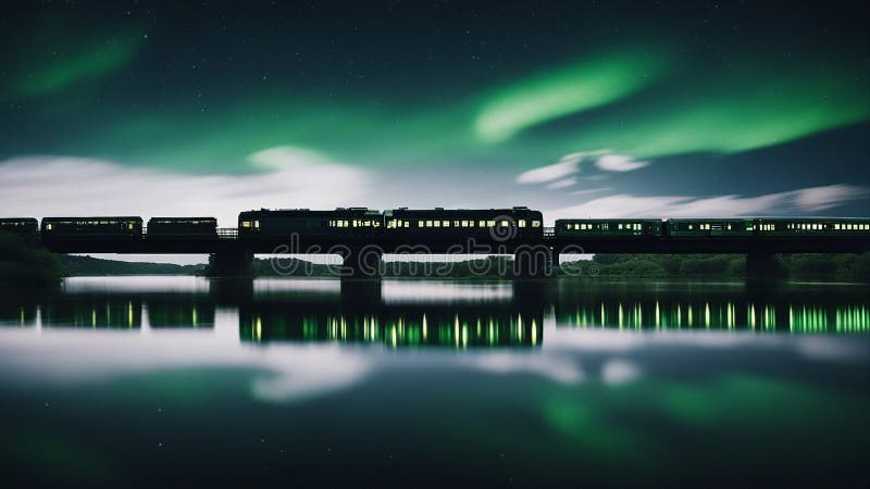 Reflection in the Water a Train that Moves Over a River Along a Bridge ...