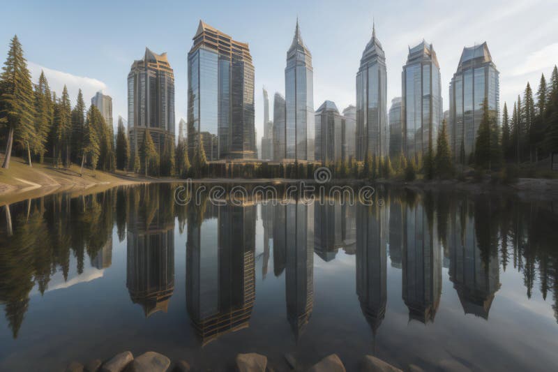 Reflection in the Water of the Twin Towers. Generative Ai Stock ...