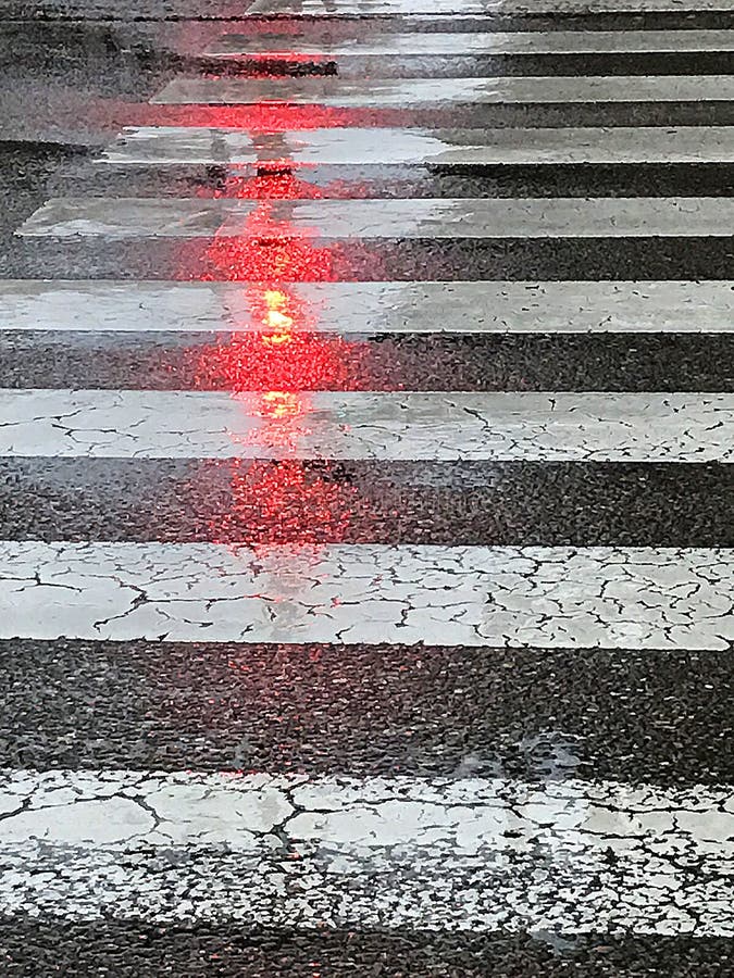 Reflection on a Wet Pedestrian Crossing Stock Photo - Image of safety ...