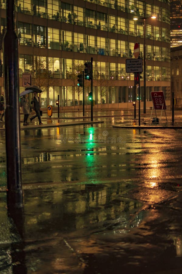 Night Scene Of Wet City Streets Stock Photo - Image of pavement ...