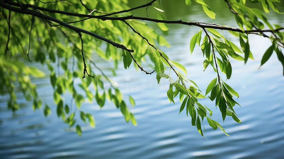 Reflection Willow Tree Leaf Stock Illustration - Illustration of lush ...