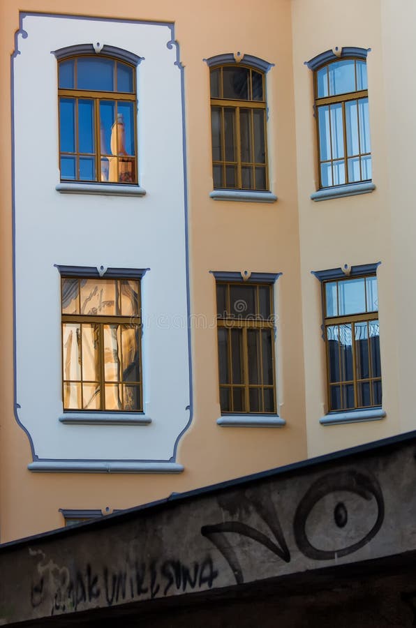 Reflection in the Window and Graffiti Stock Image - Image of windows ...