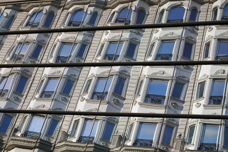 Reflection in Windows of Modern Building Stock Image - Image of facade ...