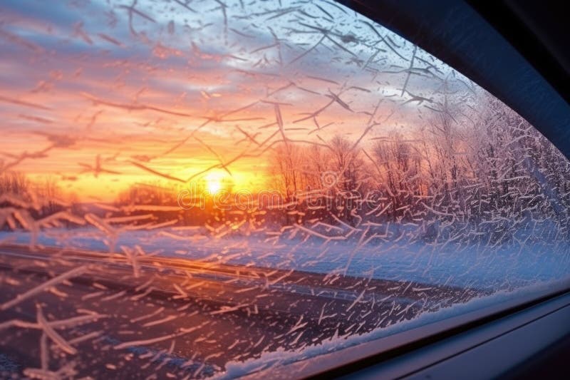 Reflection of a Winter Sunrise on Frosty Car Windows Stock Illustration ...