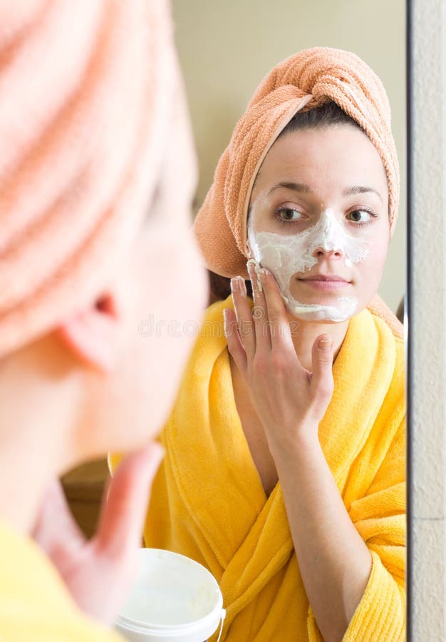 Reflection of Woman after Bath in Mirror Stock Photo - Image of comfort ...
