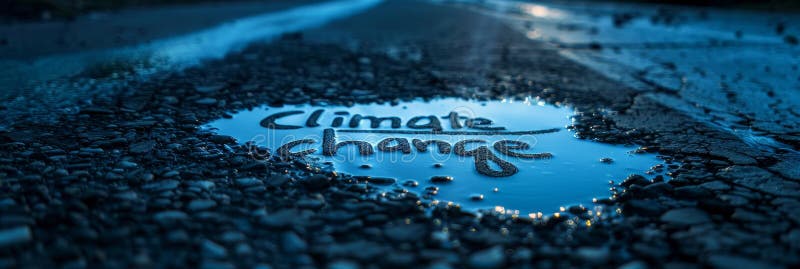 A Reflection of the Word Climate Change is on a Puddle Stock ...