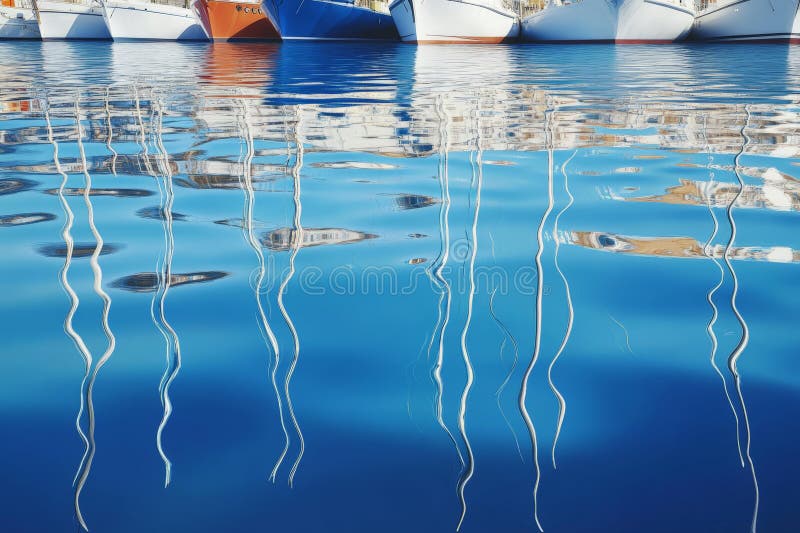 Reflections of Boats on Tranquil Blue Water in a Sunny Marina Stock ...