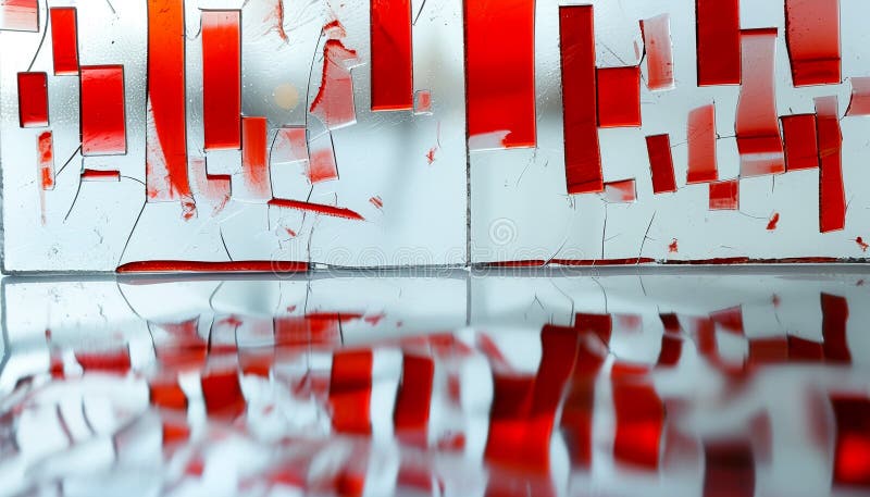 Reflections of Broken Art in Vibrant Red on a Polished Surface during ...