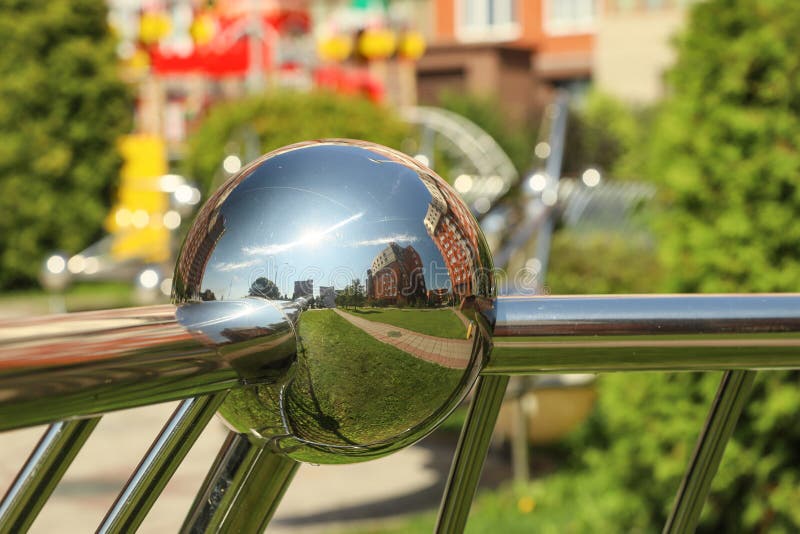 Reflections of the City in a Metal Ball Stock Photo - Image of design ...