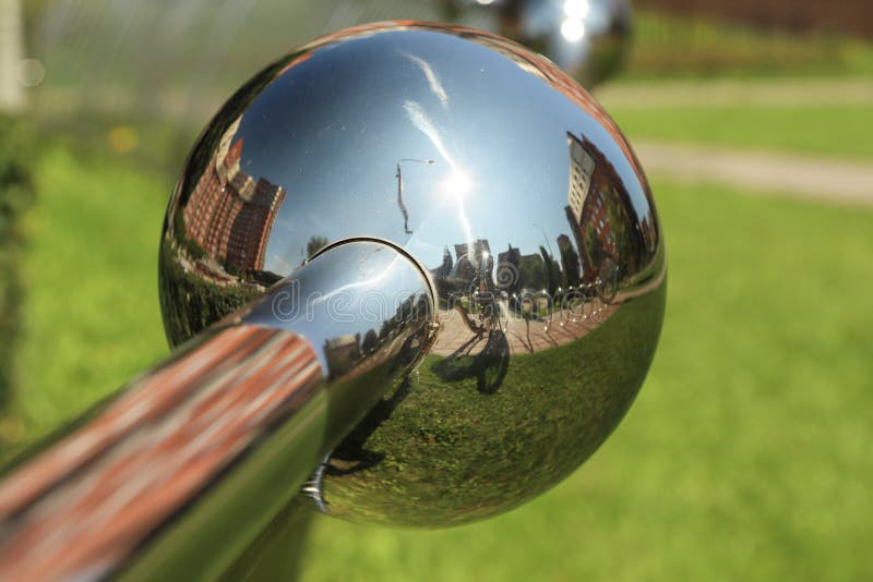 Reflections of the City in a Metal Ball Stock Photo - Image of ...