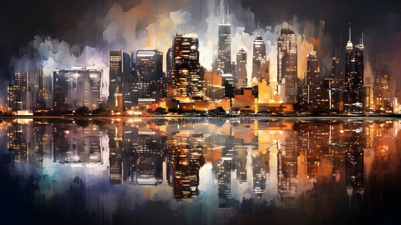 Reflections of a City Skyline Shimmering on a Calm River Stock ...