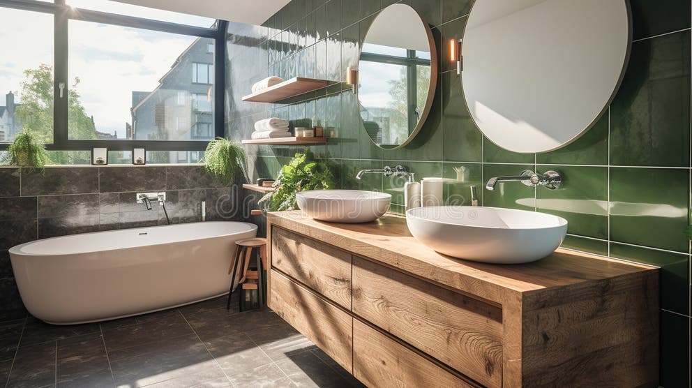 Reflections of Elegance, Mirrored Sinks Adorning the Bathroom Stock ...