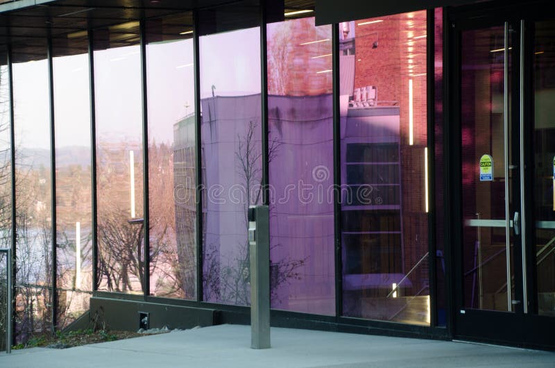 Reflections in Glass Wall of Computer Science Building Stock Image ...