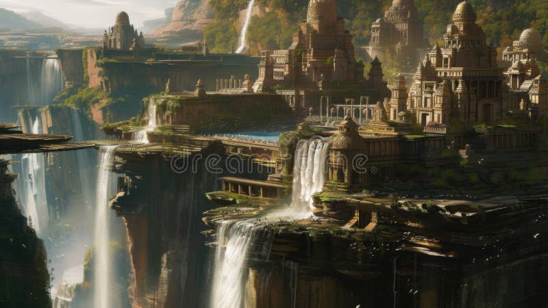 Reflections of a Grand Waterfall City in a Tranquil Mountain Oasis ...