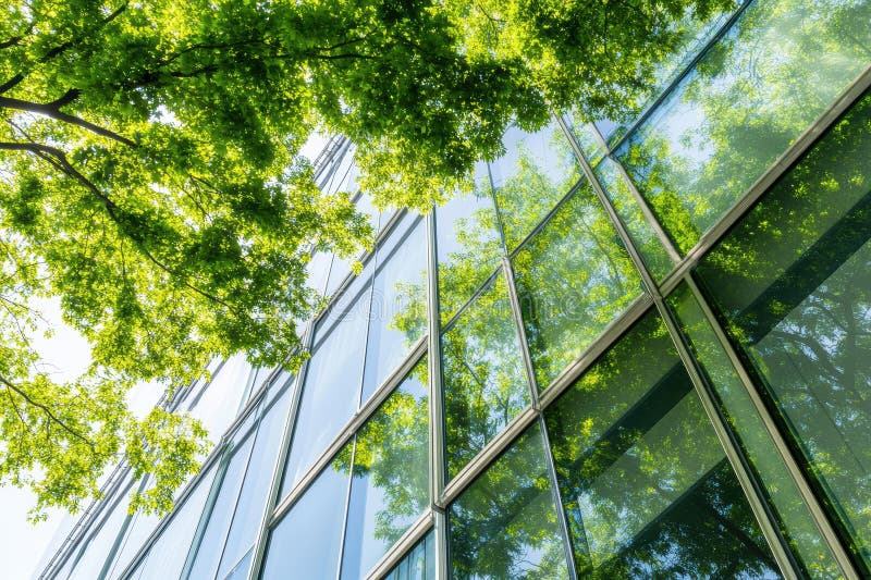Reflections of Green Trees on Modern Glass Building in Urban ...