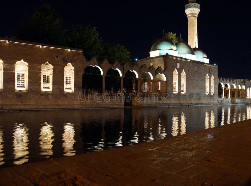 Reflections of Halil Rahman Cami on the Pool of Abraham Stock Image ...