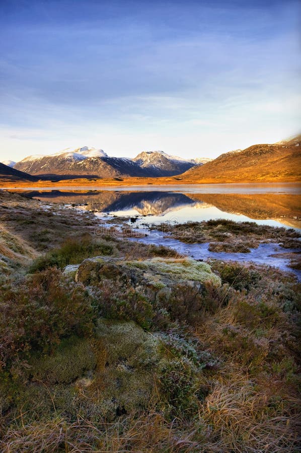 Reflections in an Icy Scottish Loch Stock Image - Image of frozen ...
