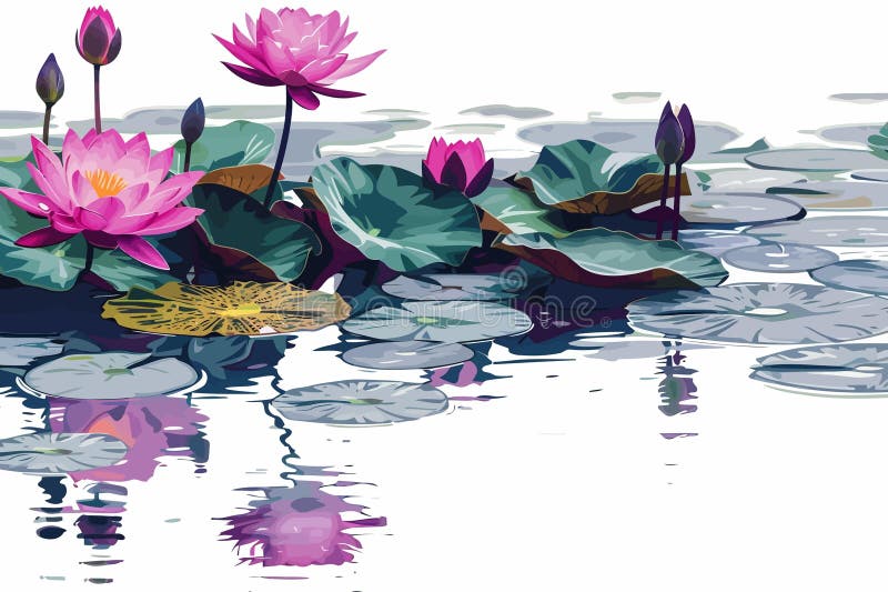Reflections on a Lake with Water Lilies Isolated Stock Vector ...