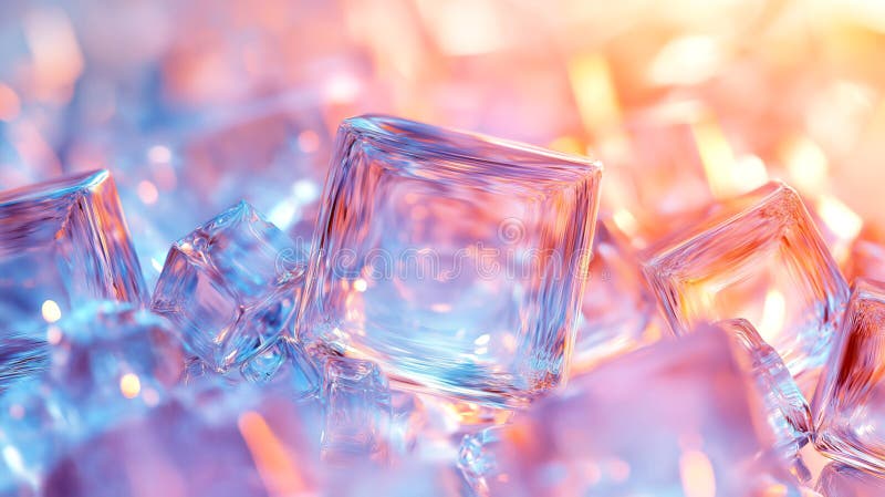 Reflections of Light on Clear Ice Cubes Creating a Colorful and Vibrant ...