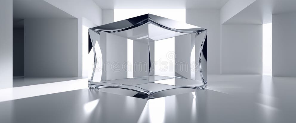 Reflections and Light Play on a Clear Cube in a Modern Space Stock ...