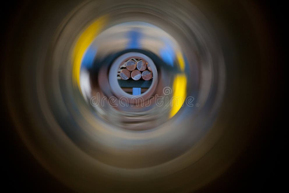 Reflections Looking Down a Metal Pipe Stock Image - Image of glass ...