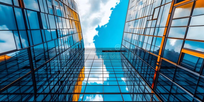 Reflections of Modern Skyscrapers Against a Cloudy Sky Stock ...