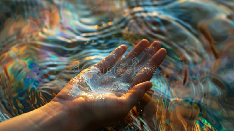 Reflections of Nature: Hand Interacting with Water S Surface Stock ...