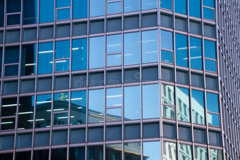 Reflections in an Office Building Window Stock Image - Image of asian ...