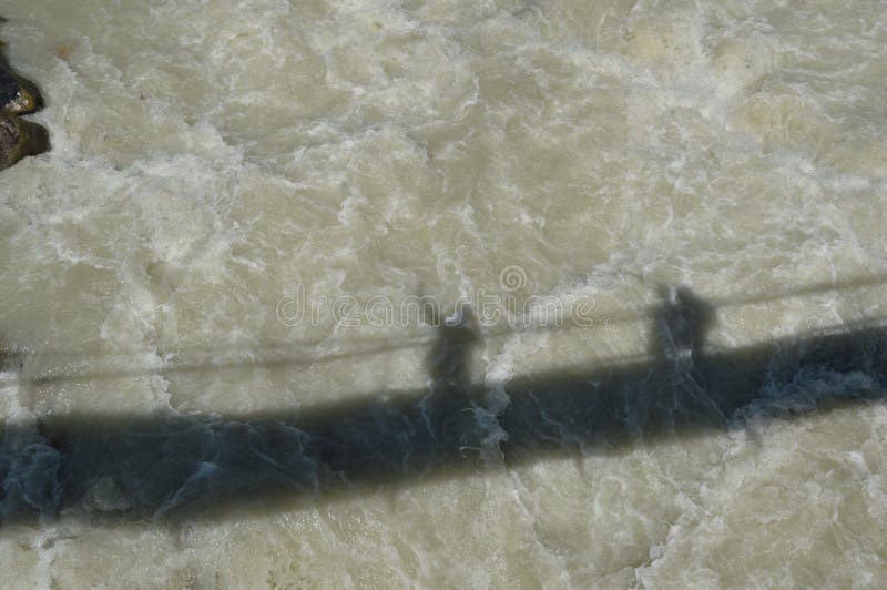 Reflections of People, Standing on the Bridge upon the River in Svaneti ...