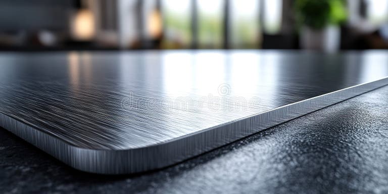 Reflections on a Polished Metal Table Surface in a Modern Interior ...