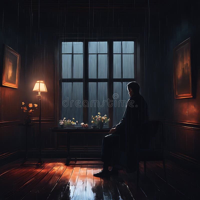 Reflections in the Rain: a Moment of Solitude Stock Illustration ...