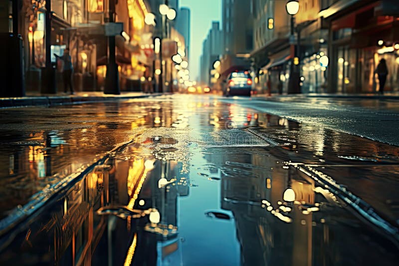 Reflections in the Rain Puddles of Beauty Stock Image - Image of ...