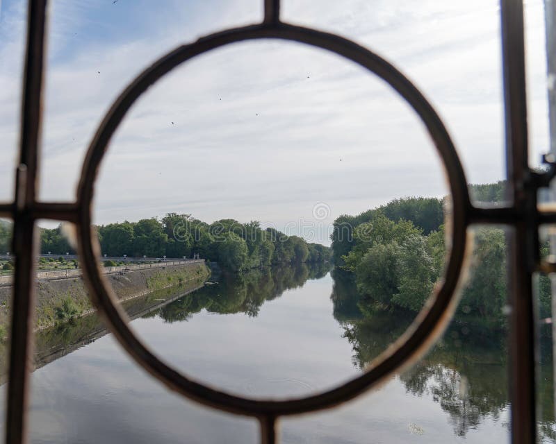 Reflections of River through a Castle Circle Shaped Window Stock Image ...
