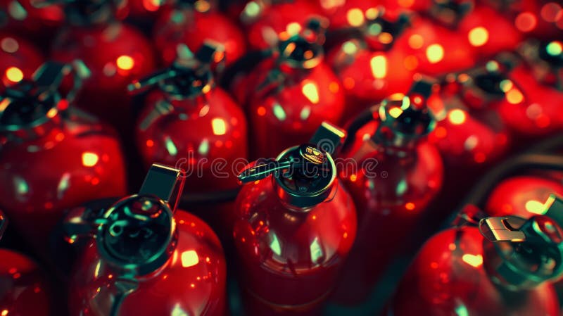 Reflections of Safety. the Bright Ensemble of Fire Extinguishers Stock ...