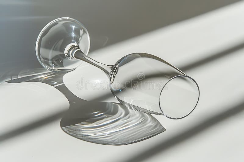 Reflections and Shadows of a Tilted Wine Glass on a Light Surface Stock ...