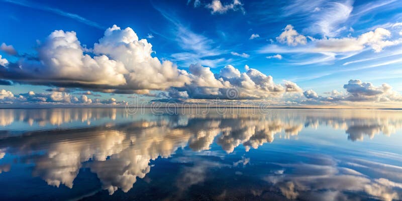 Reflections of the Sky Cloud Formations Over Calm Waters AI-Created Content Stock Illustration ...