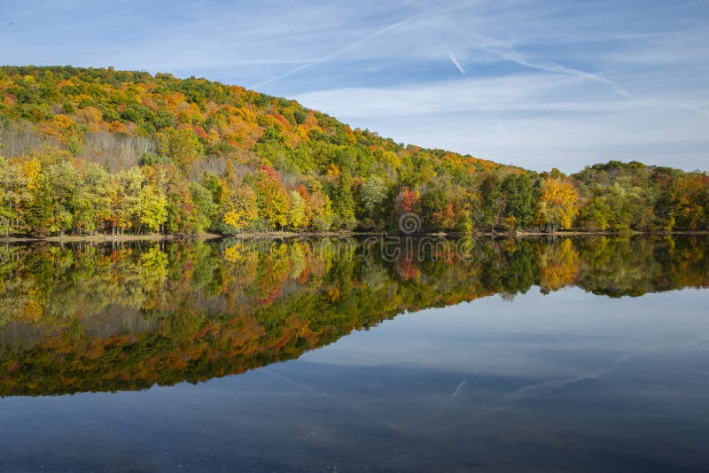 Reflections of Sky and Mountain in Fall Stock Image - Image of green ...