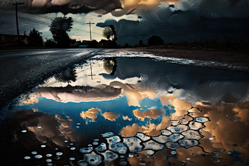 Reflections of the Sky in Puddle after a Rain Storm Stock Image - Image ...