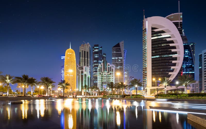 Skyline of Doha. Qatar stock image. Image of east, cityline - 36534617