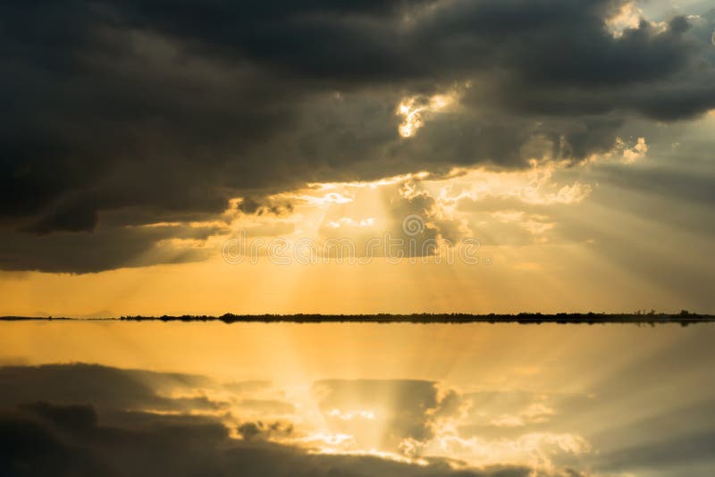 Reflections of a Sunset at the Lake Stock Image - Image of cloud ...