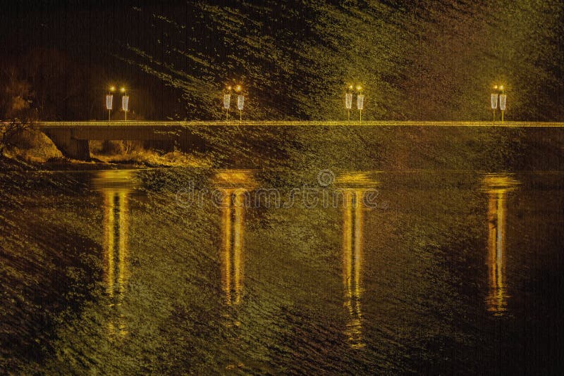 Reflections on Water from Bridge Lights Stock Image - Image of artistic ...
