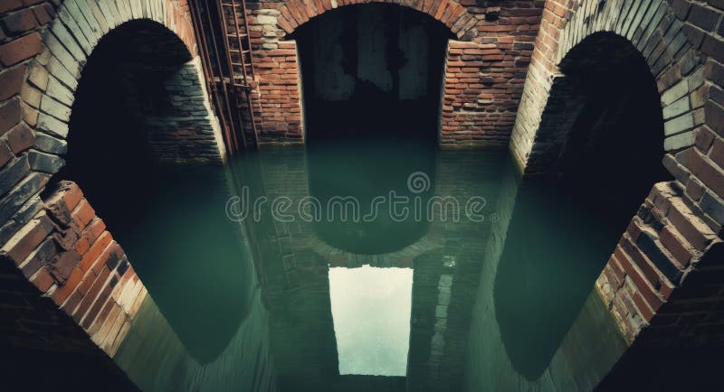 Reflections in the Water Three Archways and Brickwork Create a Moody ...