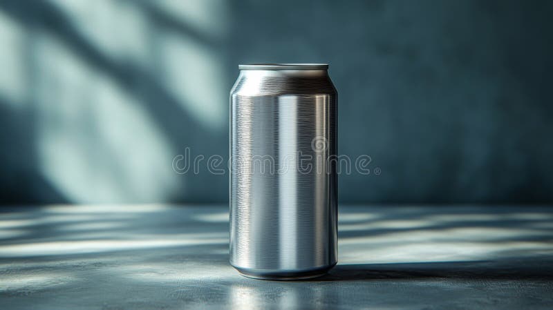 Reflective Aluminum Can Placed on a Textured Surface with Soft Shadows ...