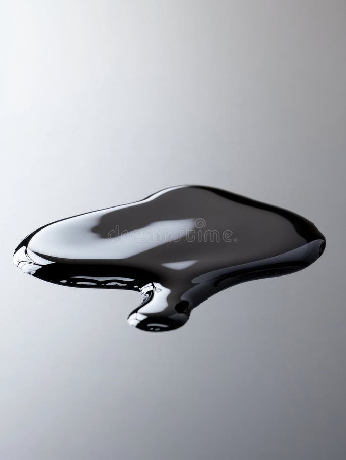 Shiny Black Oil Puddle Glistening Under Soft Light Against a Neutral ...