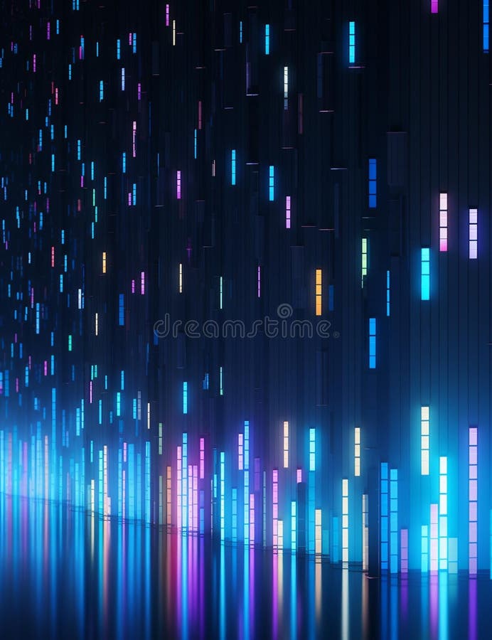 Reflective Black Surface Illuminated by a Row of Neon Lights, AI ...