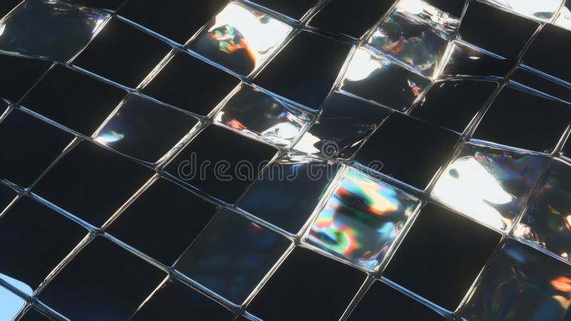 Reflective Black Tile Pattern with Mirror Inserts and Light Reflections ...