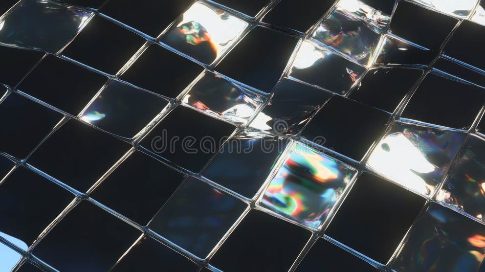 Reflective Black Tile Pattern with Mirror Inserts and Light Reflections ...
