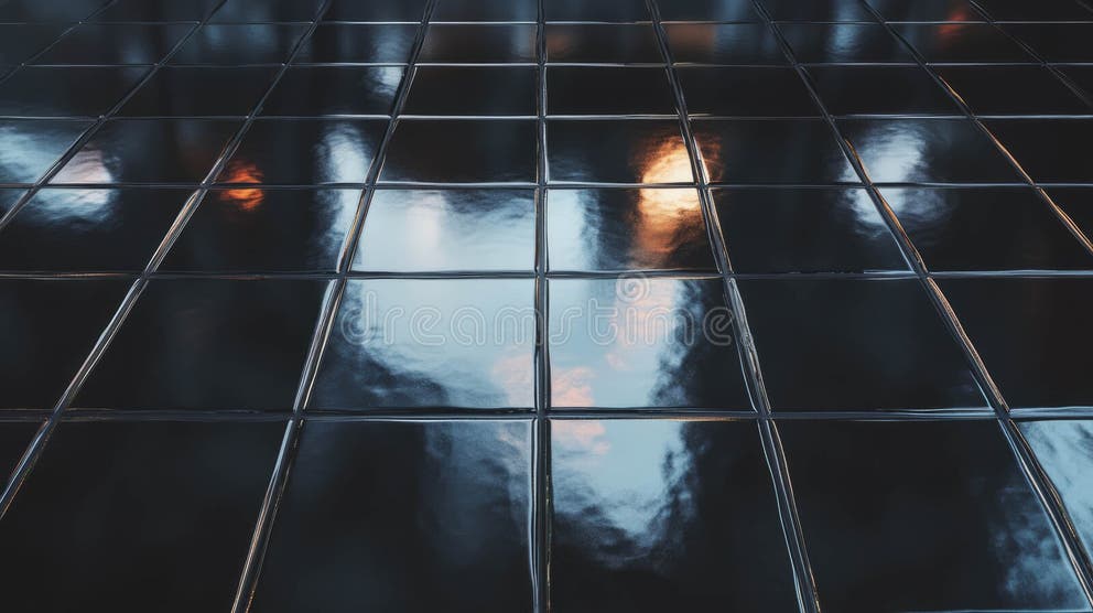 Reflective Black Tile Surface with Mirror Inserts for Interior Design ...