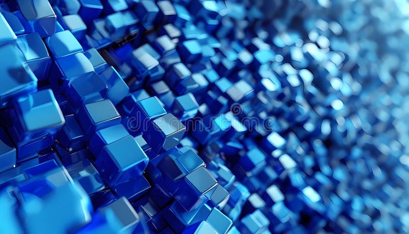 Reflective Blue Cubes in Futuristic Grid Space Digital Illustration ...