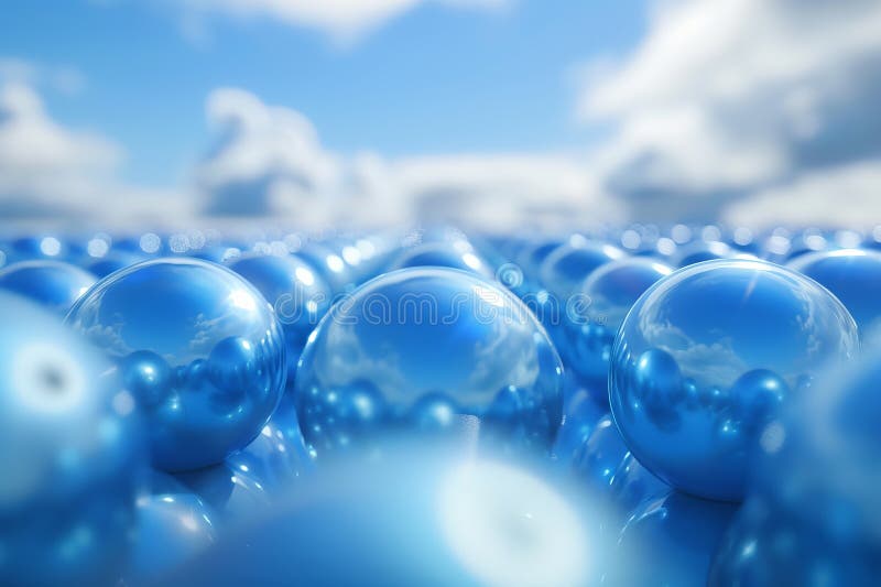 Reflective Blue Glass Spheres Mirroring Cloudy Sky Scene Stock ...